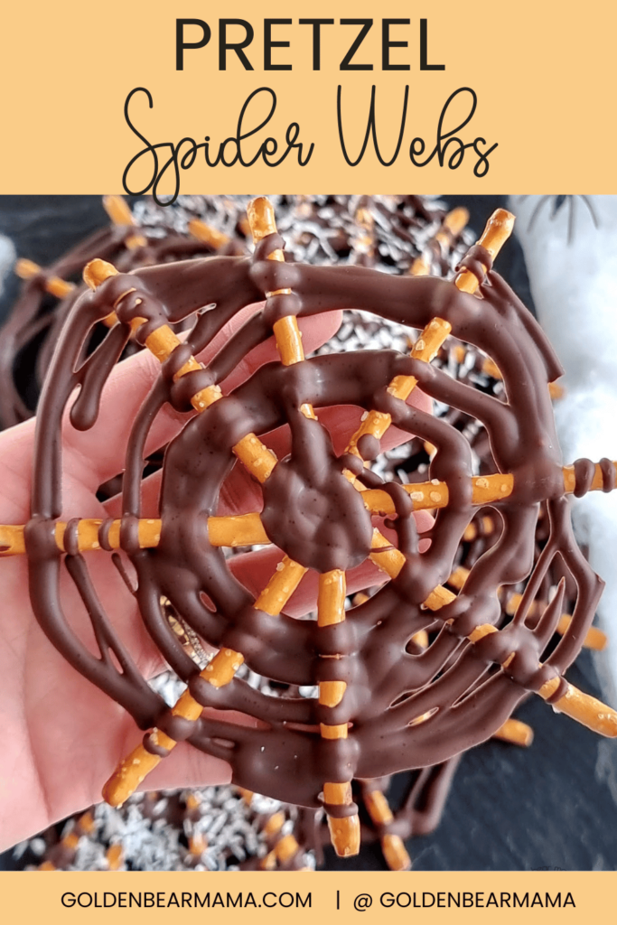 Pretzel Chocolate Spider Webs (for Halloween) - Golden Bear Mama